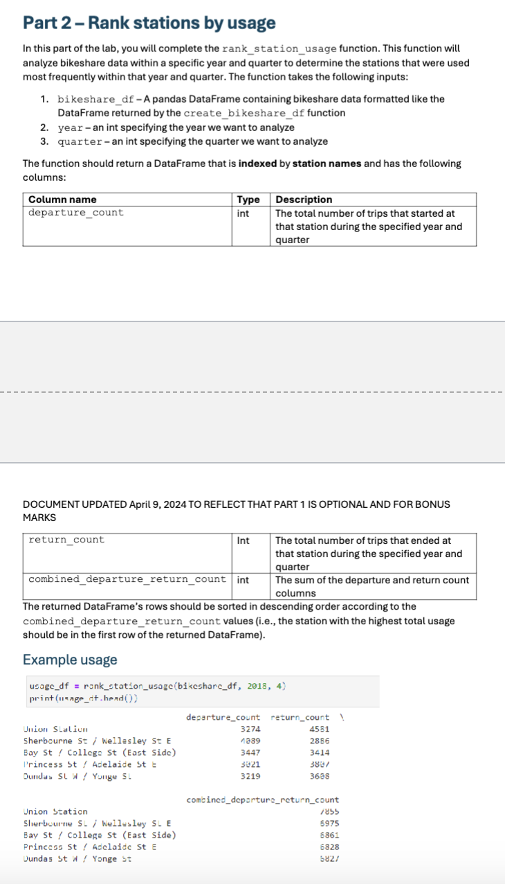 Solved Part 2 - ﻿Rank stations by usageIn this part of the | Chegg.com