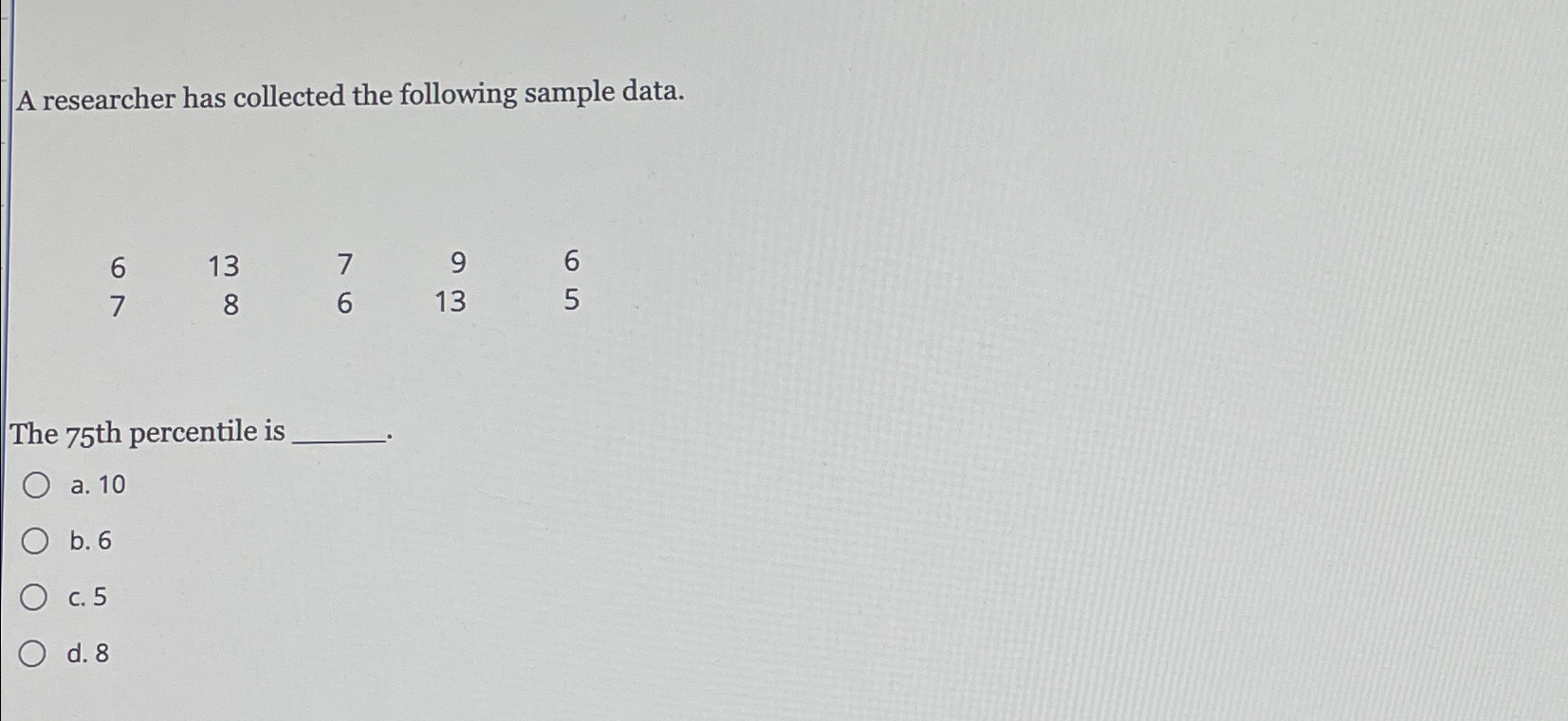 Solved A researcher has collected the following sample | Chegg.com