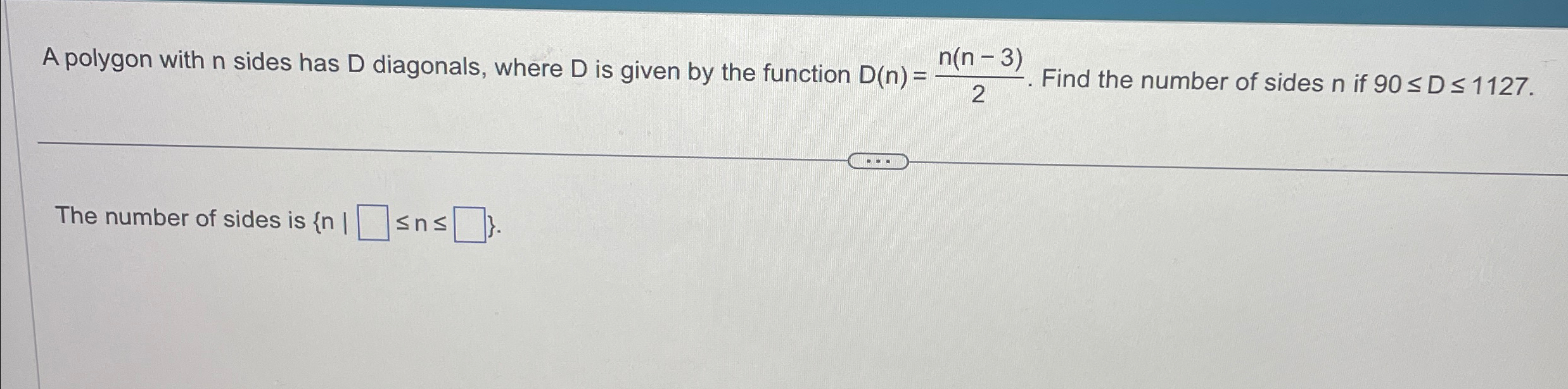 Solved A polygon with n ﻿sides has D ﻿diagonals, where D ﻿is | Chegg.com