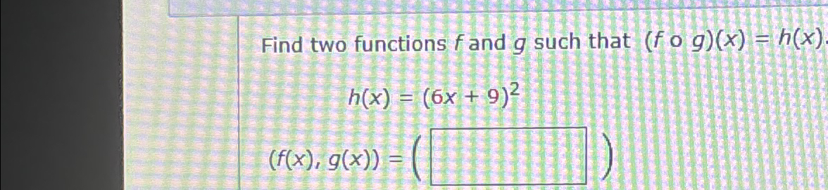 Solved Find two functions f ﻿and g ﻿such that (f@g)(x)=h(x) | Chegg.com