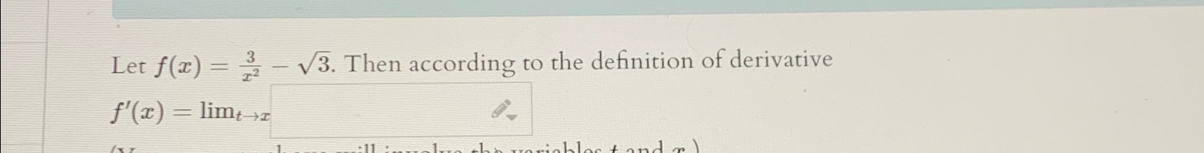 Solved Let f(x)=3x2-32. ﻿Then according to the definition of | Chegg.com