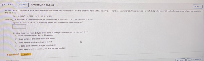 Solved . [-/2 points) DETAILS TANAPMATH7 10.1.084 NOTES | Chegg.com