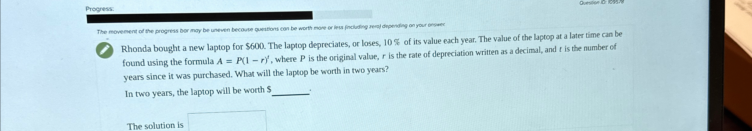 Solved Progress:Question ID: 109578The movement of the | Chegg.com