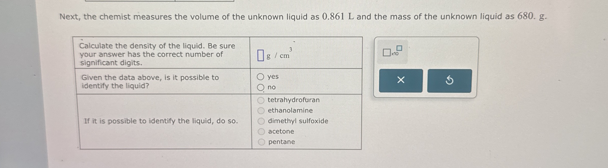 Solved Next, the chemist measures the volume of the unknown | Chegg.com