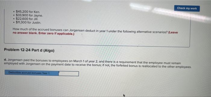 Solved Check my won Problem 12-24 (LO 12-1) (Algo) [The | Chegg.com
