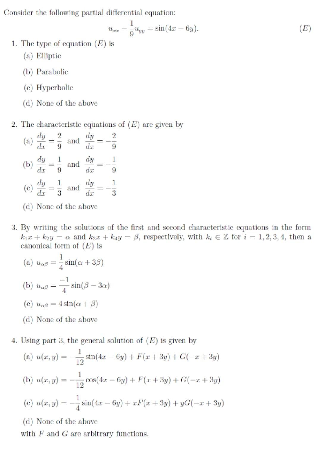 Solved Consider the following partial differential equation: | Chegg.com