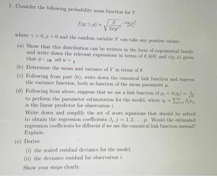 Solved 1. Consider the following probability mass function | Chegg.com