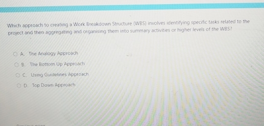 Solved Which approach to creating a Work Breakdown Structure | Chegg.com