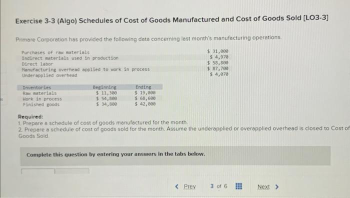 Solved Exercise 3-3 (Algo) Schedules of Cost of Goods | Chegg.com