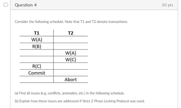 Solved Consider the following schedule. Note that T1 and T2 | Chegg.com