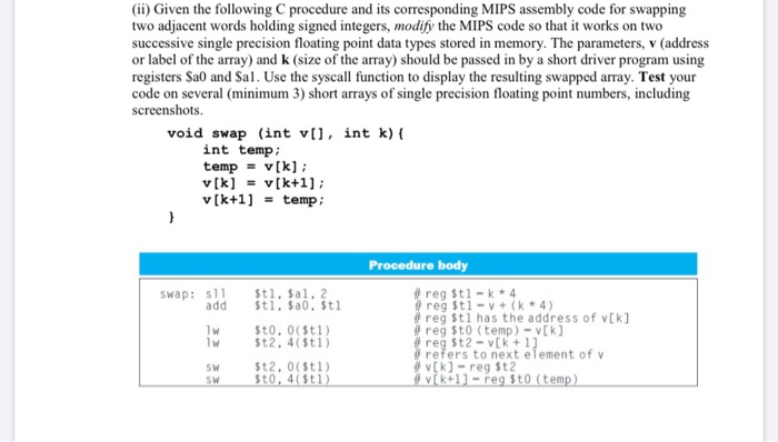 Solved (ii) Given the following procedure and its | Chegg.com