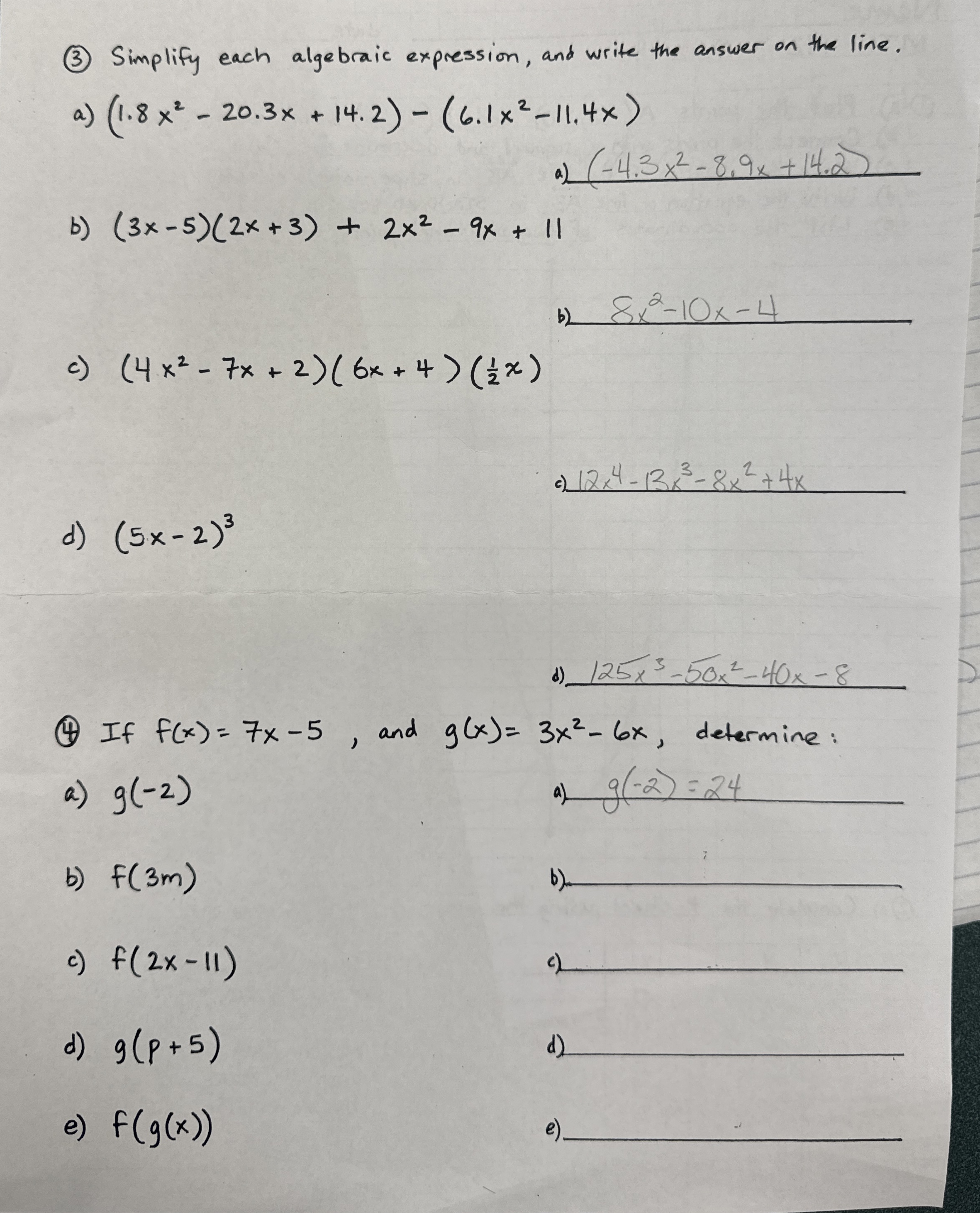 Solved (3) ﻿Simplify each algebraic expression, and write | Chegg.com