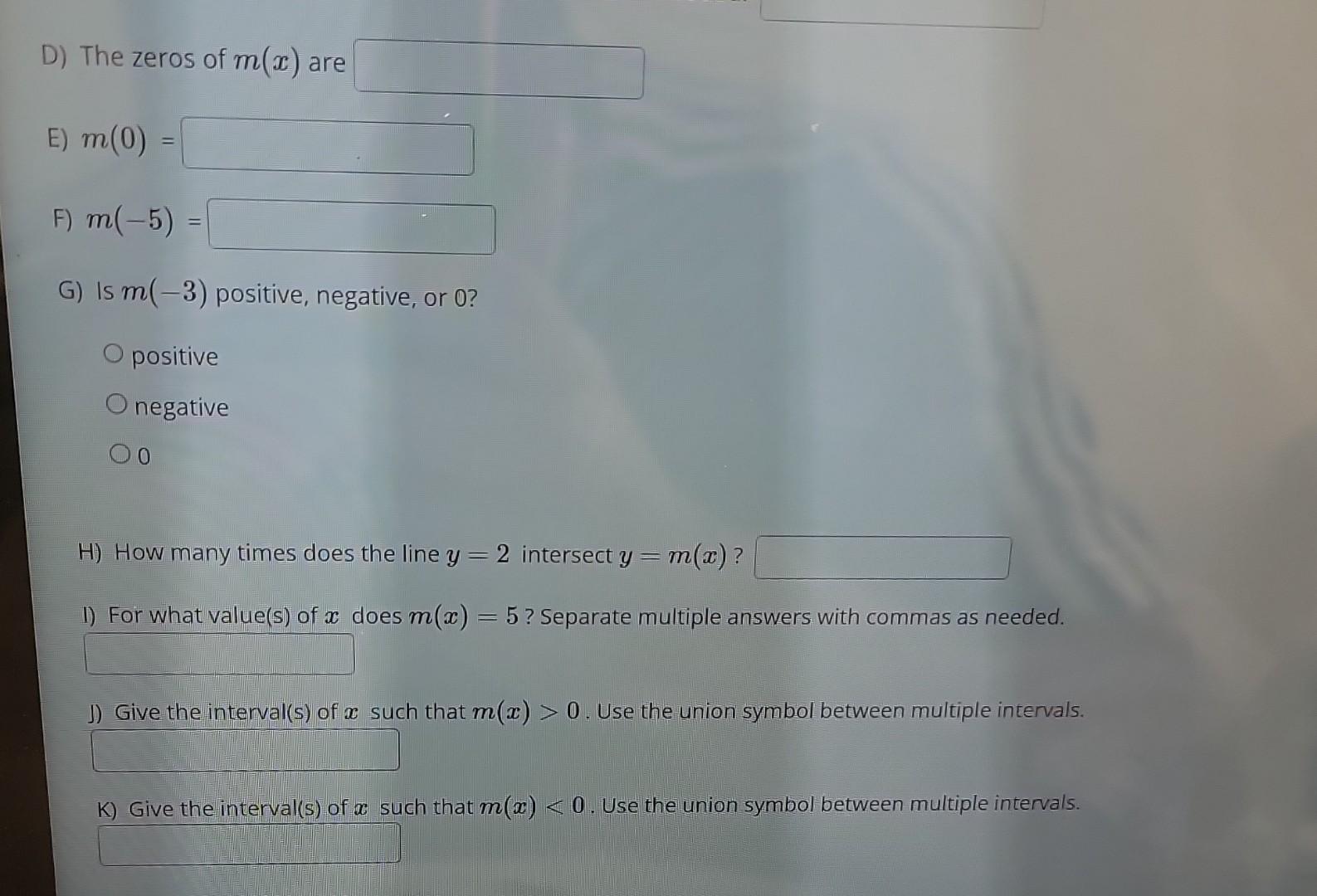 Solved The graph of y=m(x) is given below. Answer each of | Chegg.com