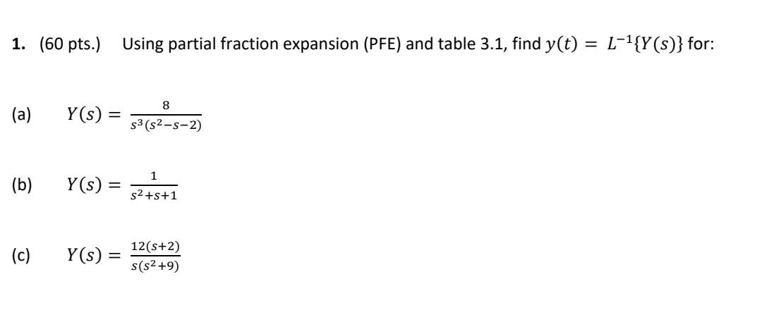 Solved 1. (60 pts.) Using partial fraction expansion (PFE) | Chegg.com