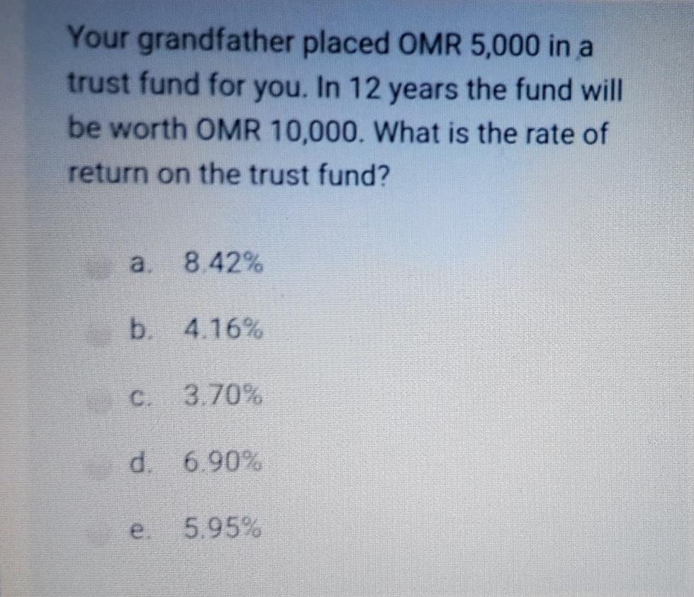 Solved Your grandfather placed OMR 5,000 in a trust fund for | Chegg.com