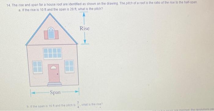Solved 14. The rise and span for a house roof are identified | Chegg.com