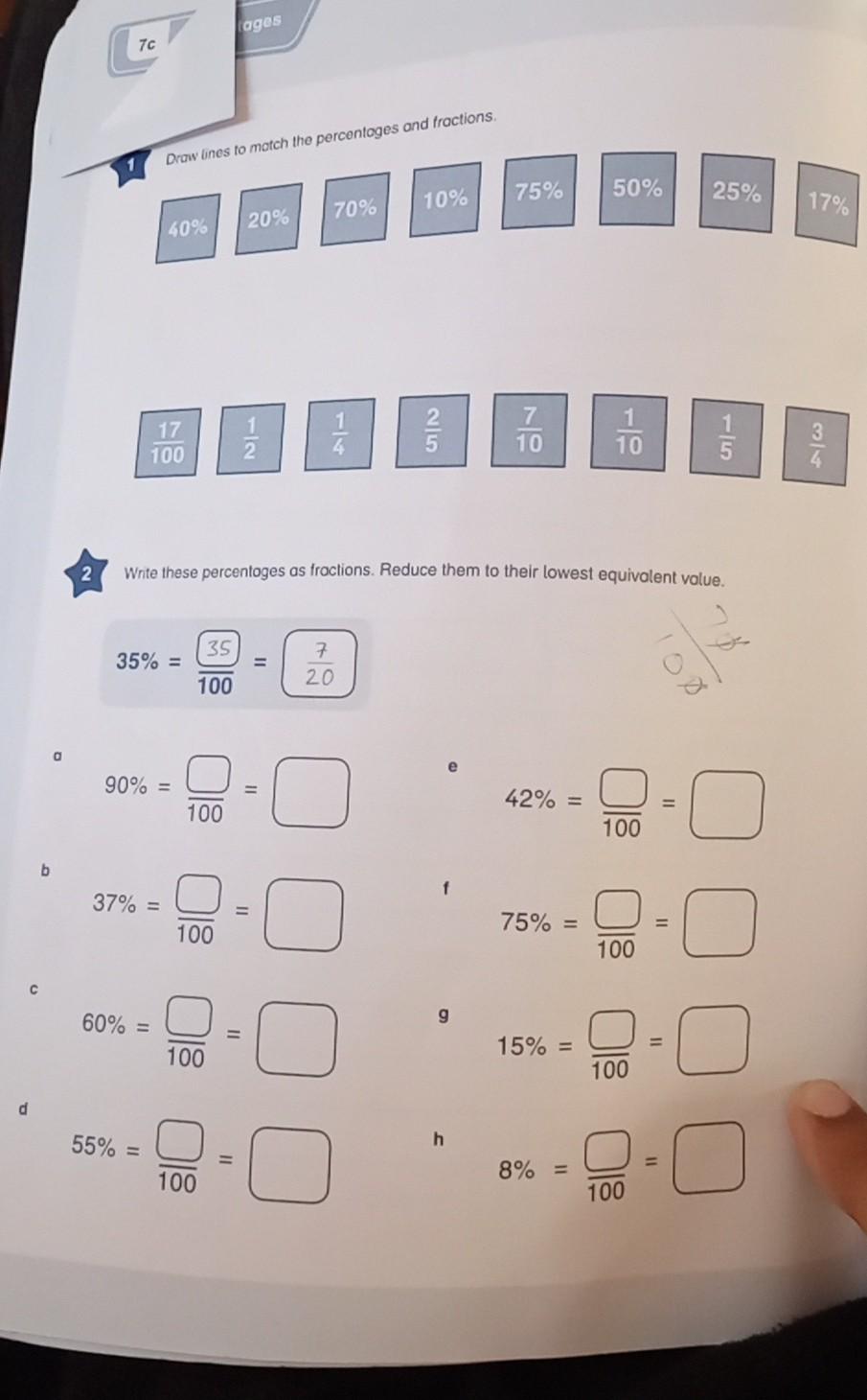 Solved lages 7c Draw lines to match the percentages and | Chegg.com