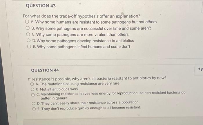Solved QUESTION 43 For what does the trade-off hypothesis | Chegg.com