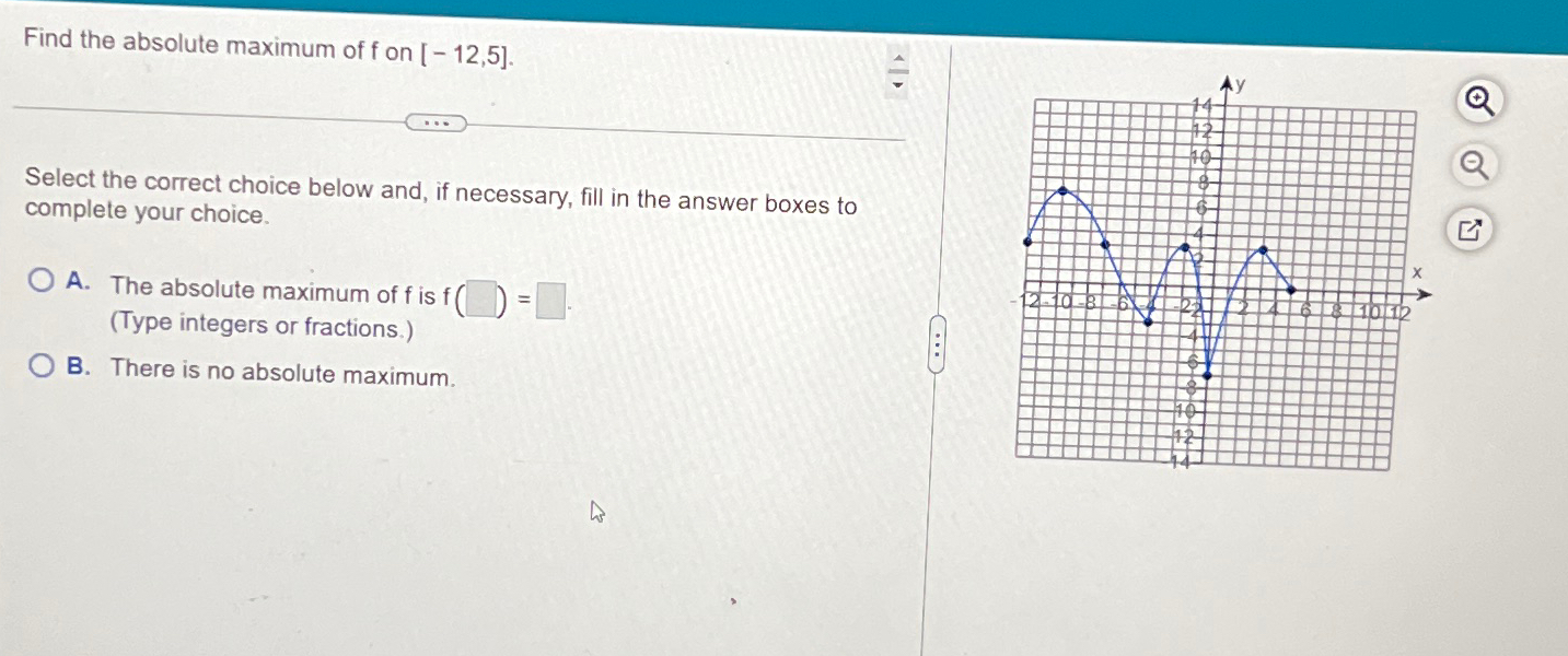 Solved Find the absolute maximum of f ﻿on -12,5.Select the | Chegg.com