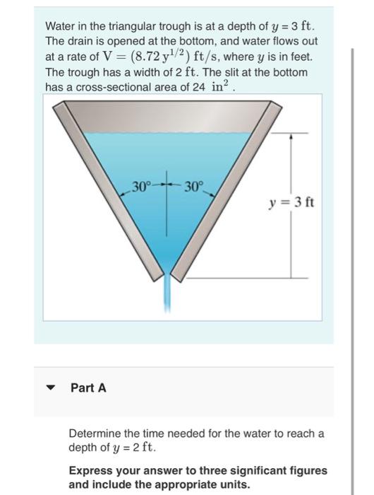 Solved Water in the triangular trough is at a depth of | Chegg.com