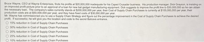 Solved Bruce Wayne, CEO at Wayne Enterprises, finds his | Chegg.com