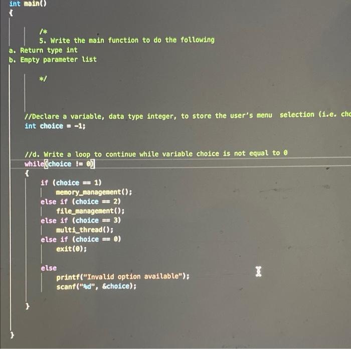 Solved Write the main function to do the following a. Return | Chegg.com
