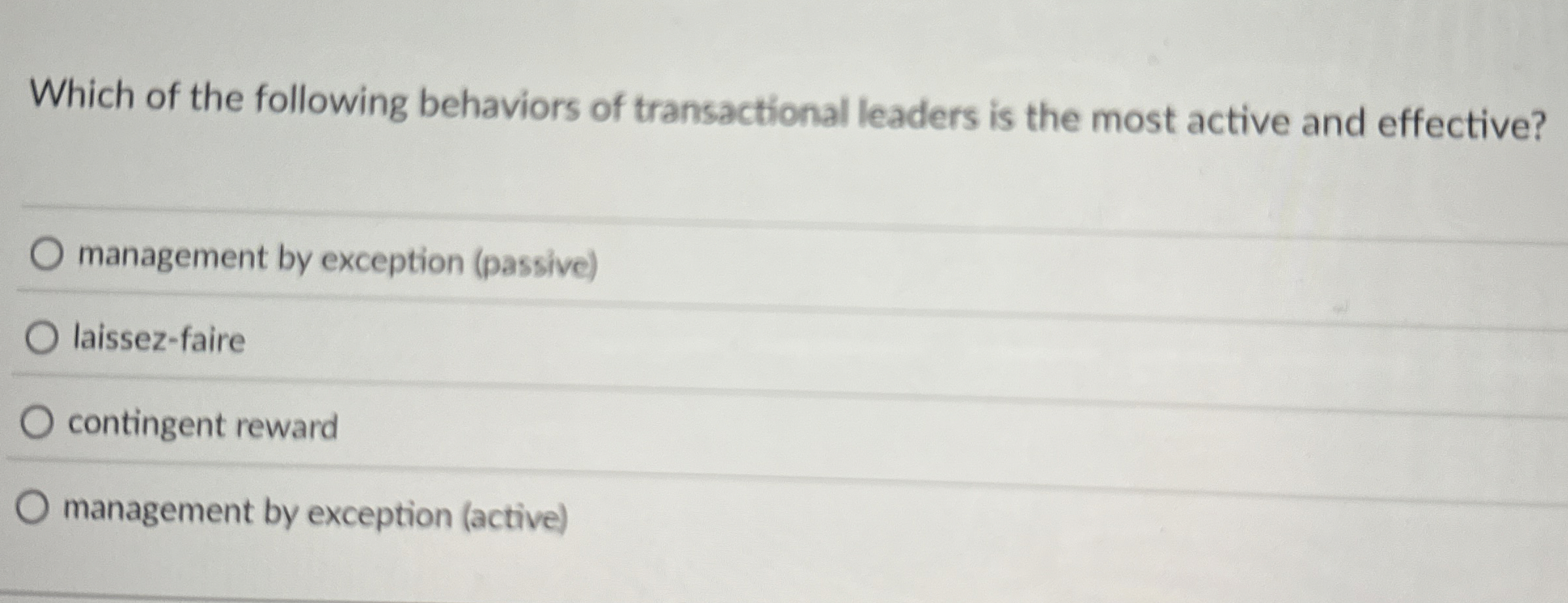 Solved Which of the following behaviors of transactional | Chegg.com