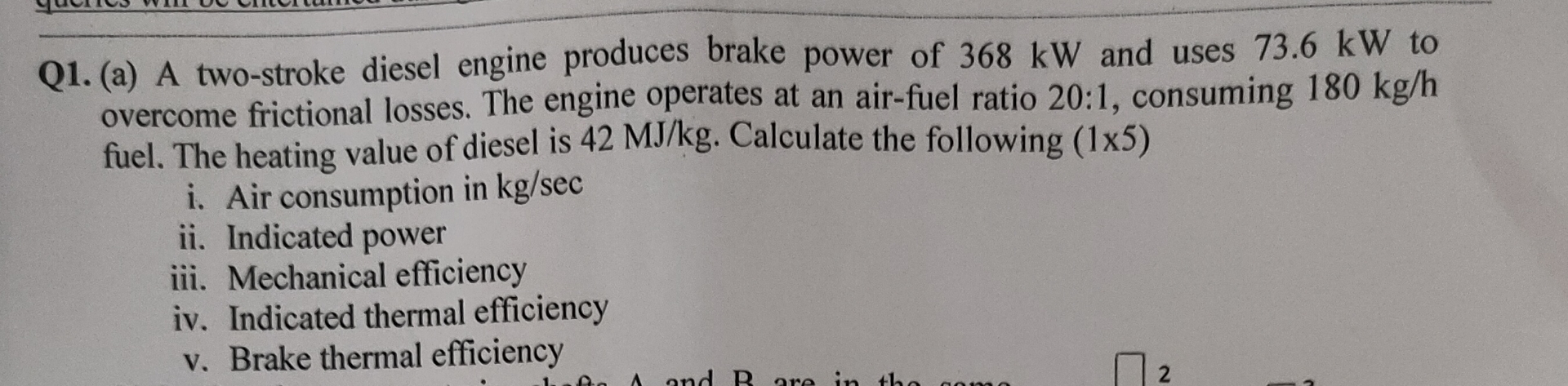 Solved Q1. (a) ﻿A two-stroke diesel engine produces brake | Chegg.com