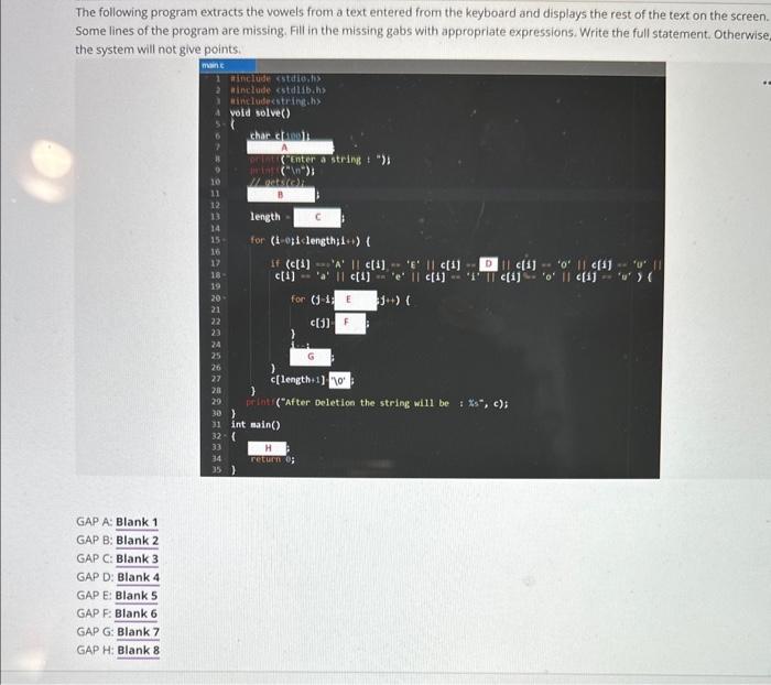 Solved The following program extracts the vowels from a text | Chegg.com