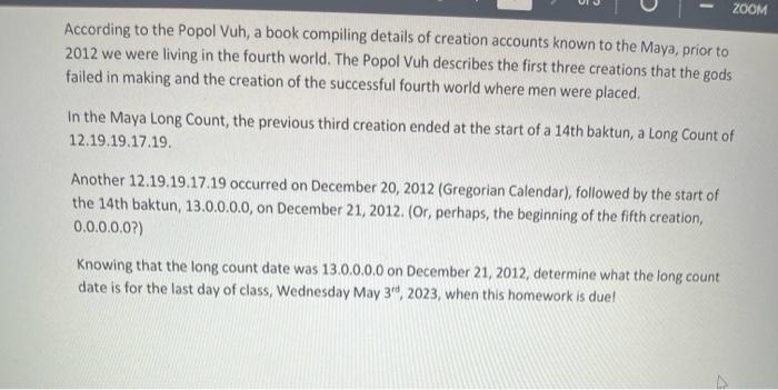 Solved The Mayan Long Count calendar records dates in the | Chegg.com