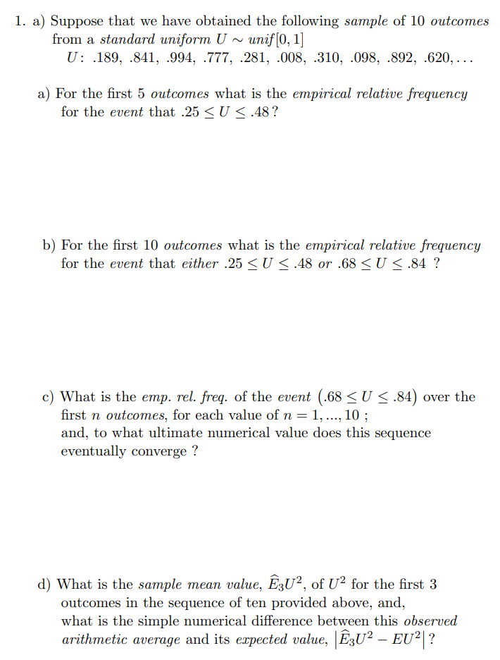 a) ﻿Suppose that we have obtained the following | Chegg.com