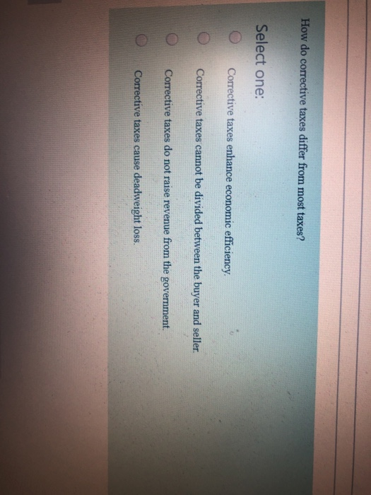 Solved How do corrective taxes differ from most taxes? | Chegg.com