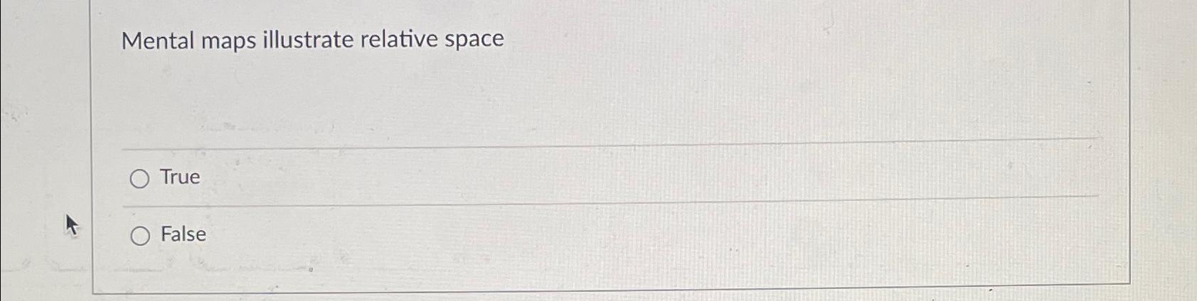 Solved Mental maps illustrate relative spaceTrueFalse | Chegg.com