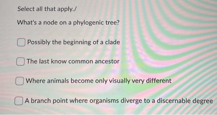 Solved Select all that apply./ What's a node on a phylogenic | Chegg.com