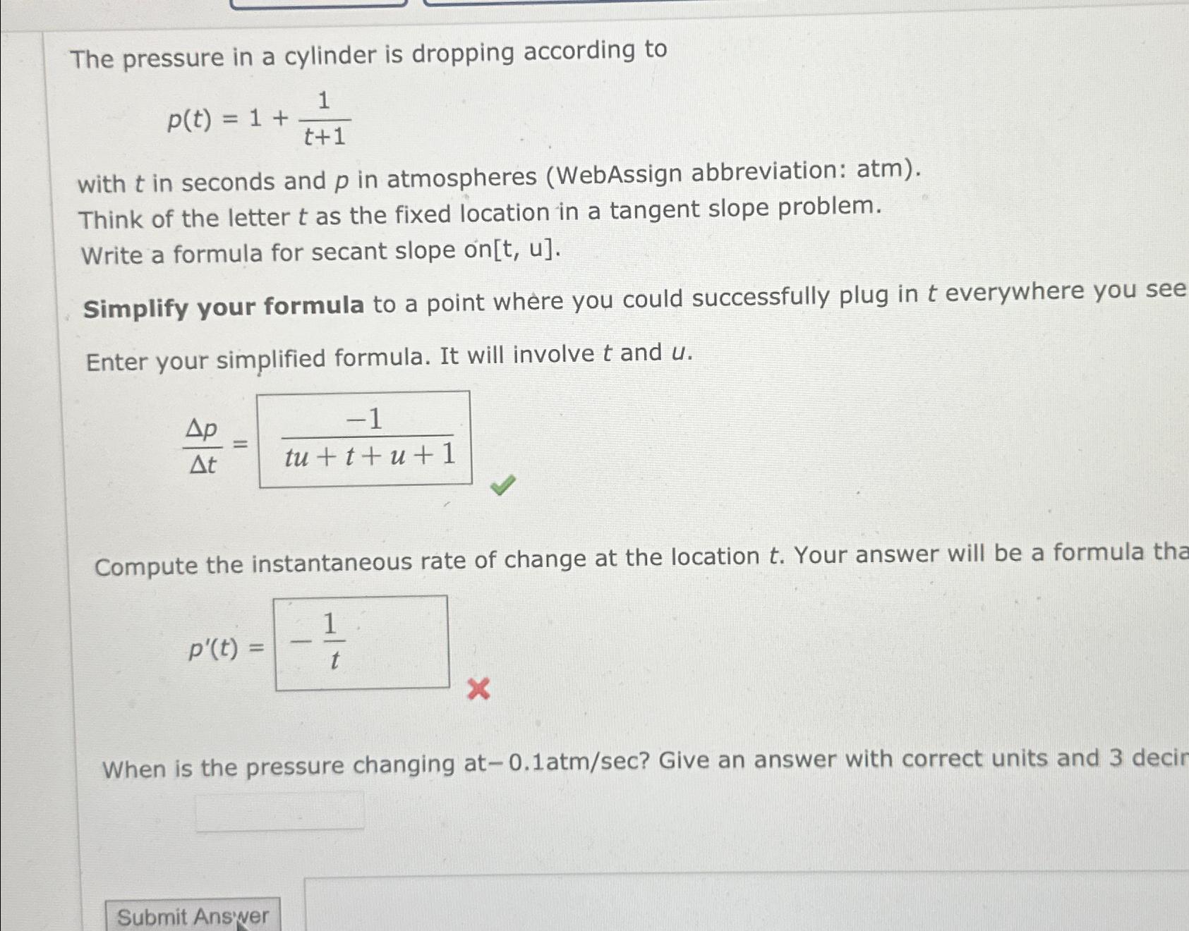 Solved The pressure in a cylinder is dropping according | Chegg.com