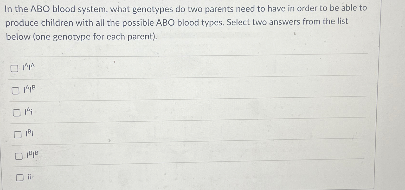 Solved In the ABO blood system, what genotypes do two | Chegg.com