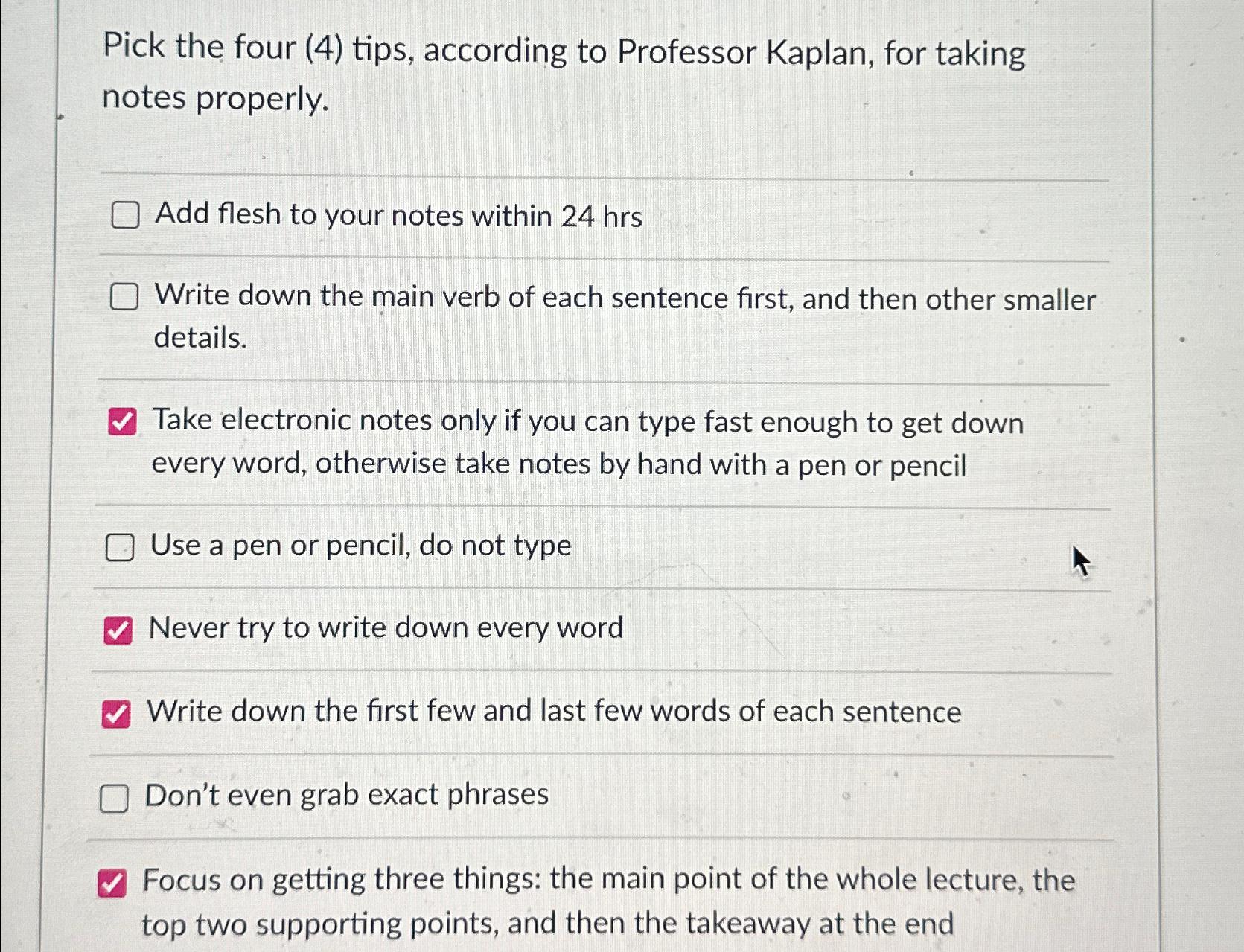 Solved Pick the four (4) ﻿tips, according to Professor | Chegg.com