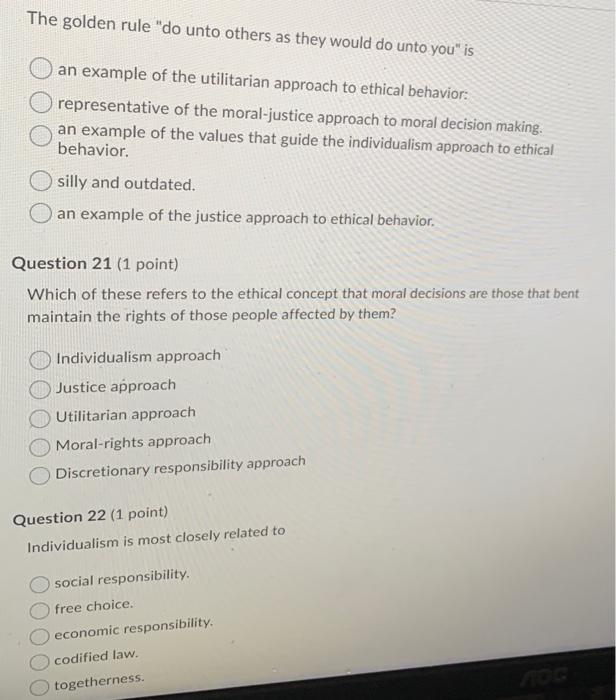 Solved The golden rule "do unto others as they would do unto | Chegg.com