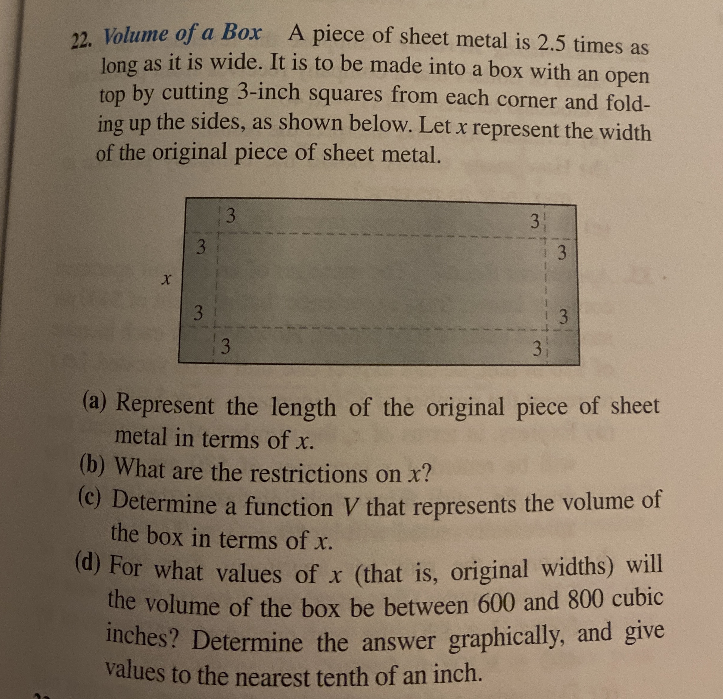 Solved Volume of a Box A piece of sheet metal is 2.5 ﻿times | Chegg.com