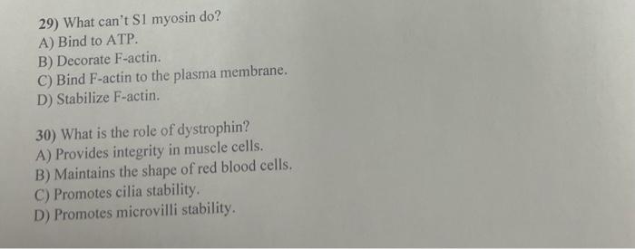 Solved 29) What can't S1 myosin do? A) Bind to ATP. B) | Chegg.com