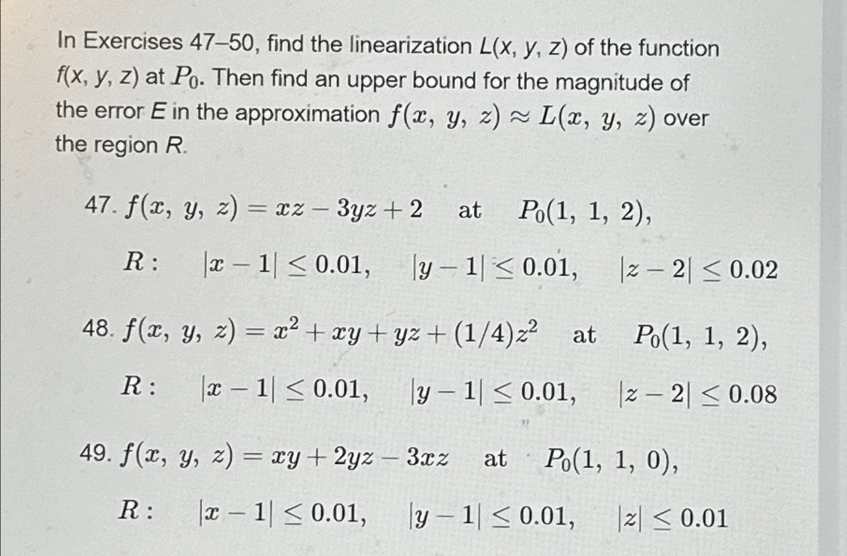 Solved In Exercises 47-50, ﻿find the linearization L(x,y,z) | Chegg.com