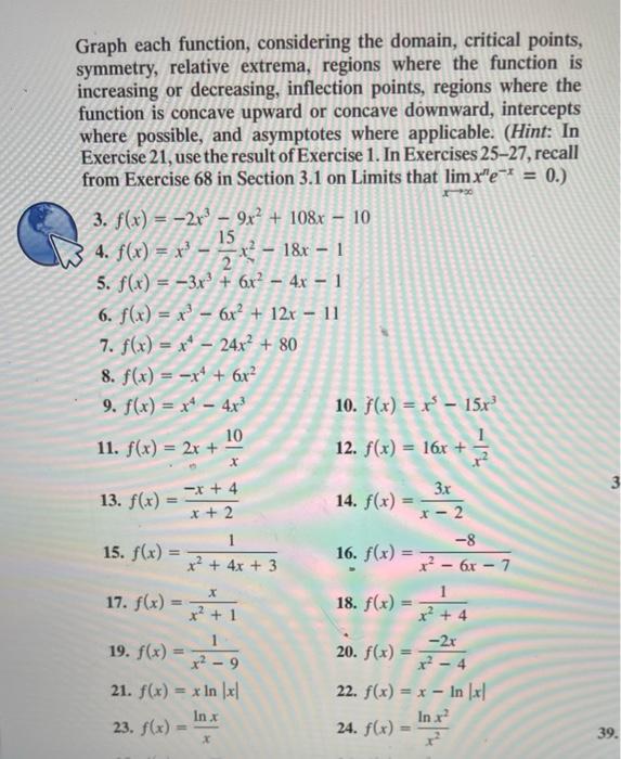Solved Graph each function, considering the domain, critical | Chegg.com