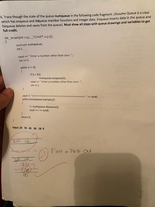 Solved 6. Trace though the state of the queue numqueue in | Chegg.com