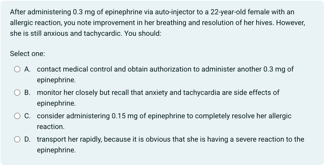 Solved After administering 0.3 ﻿mg of epinephrine via | Chegg.com