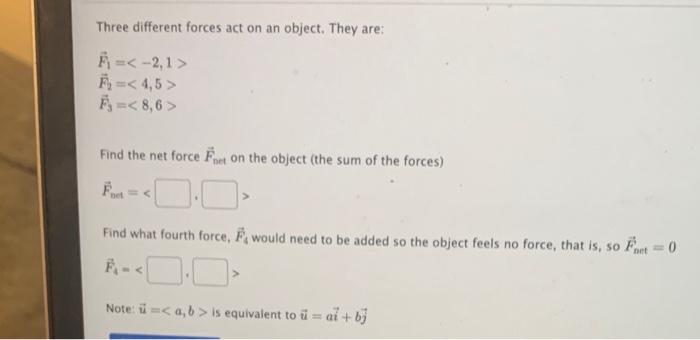 Solved Three different forces act on an object. They are: | Chegg.com