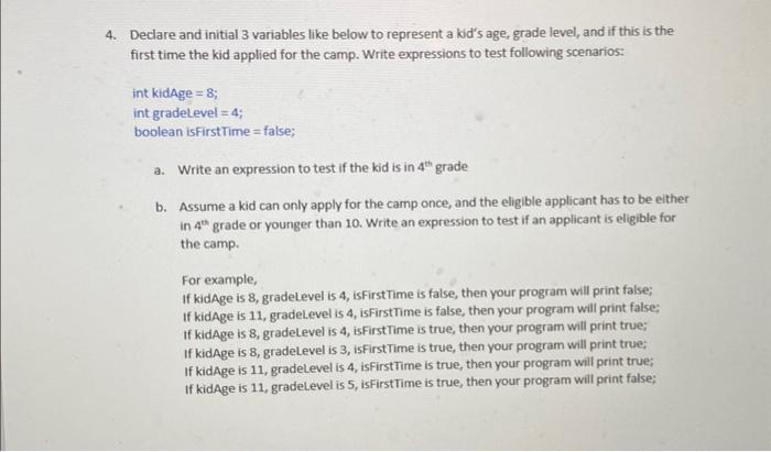 Solved 4. Declare and initial 3 variables like below to | Chegg.com