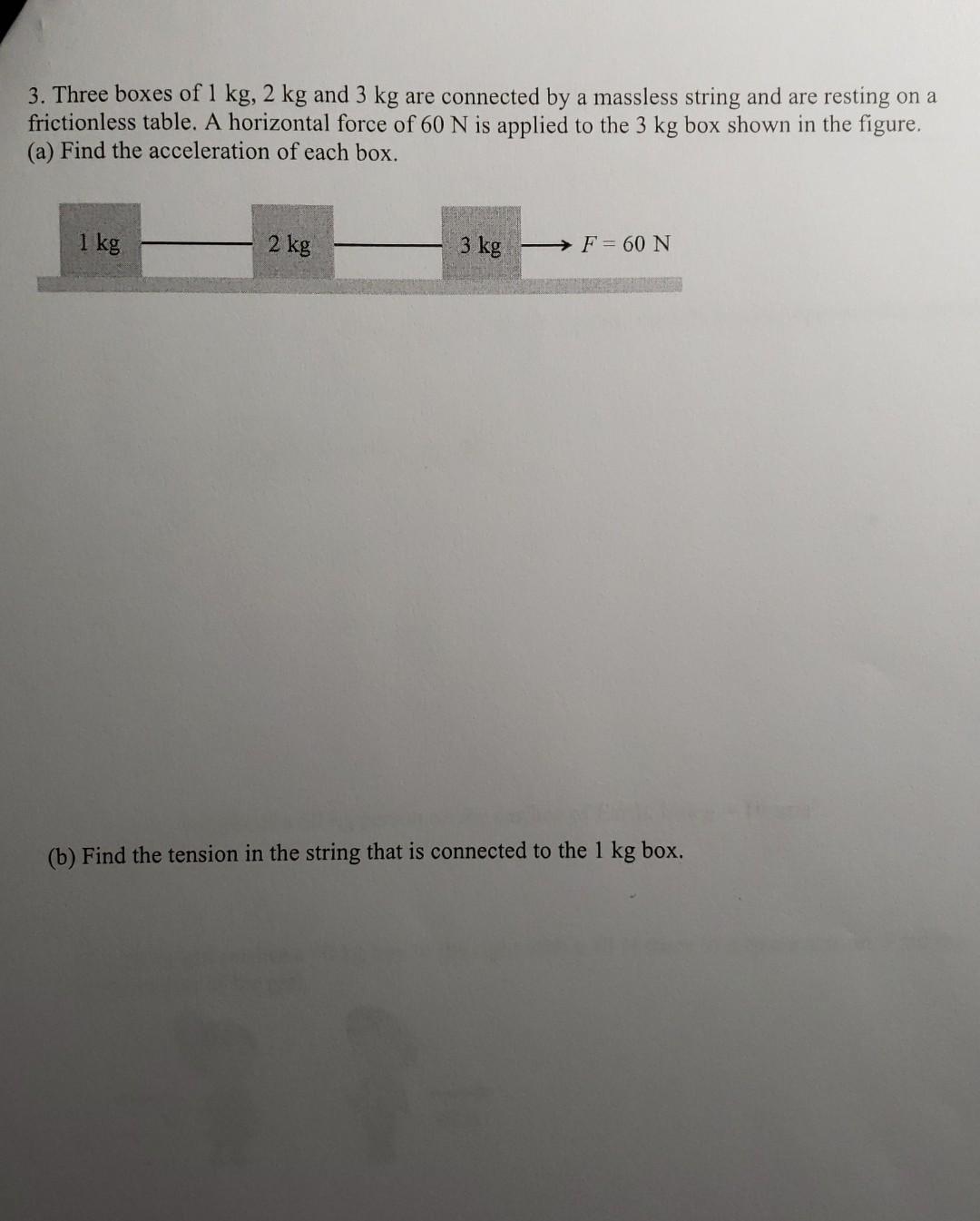 Solved 3. Three boxes of 1 kg,2 kg and 3 kg are connected by | Chegg.com