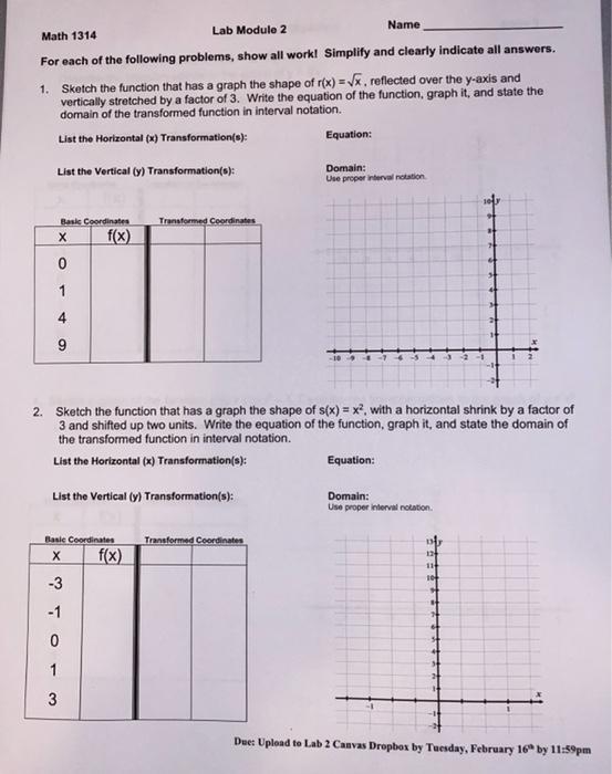 Solved Name Lab Module 2 Math 1314 For each of the following | Chegg.com