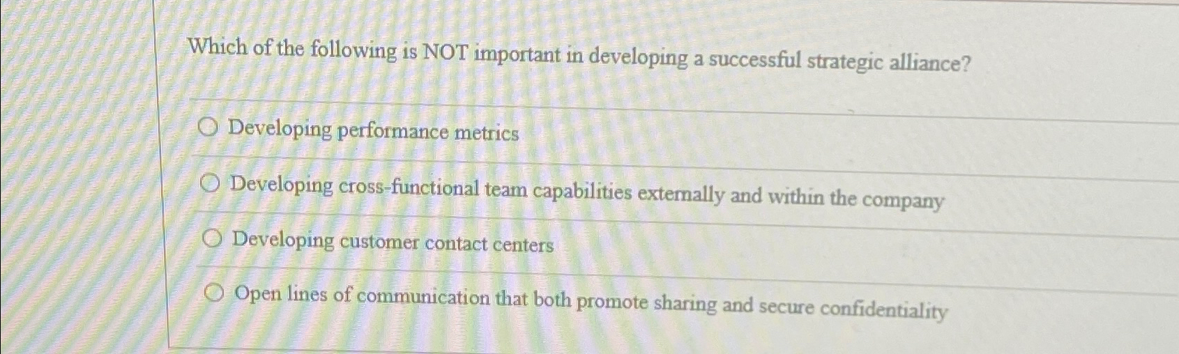 Solved Which of the following is NOT important in developing | Chegg.com