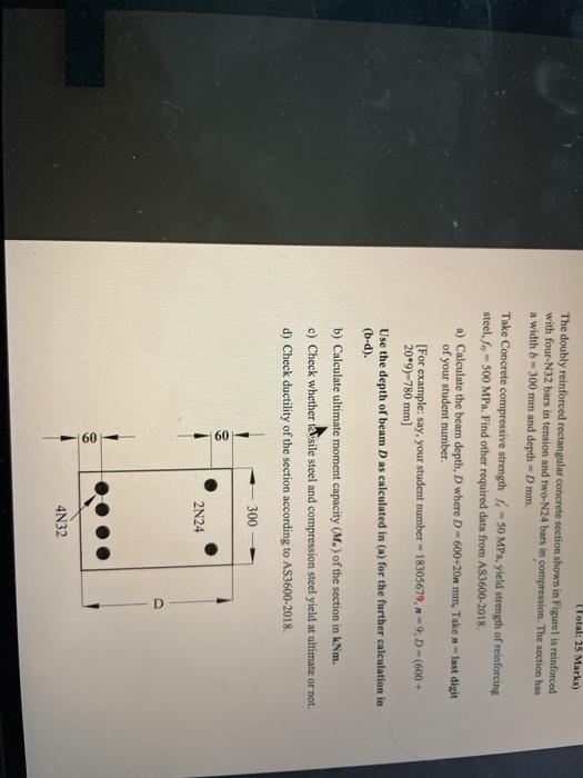 Solved (Total: 25 Marks) The doubly reinforced rectangular | Chegg.com